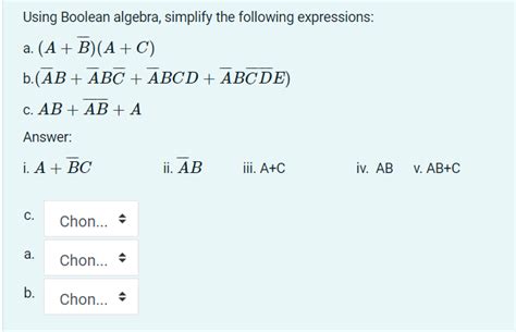 Solved Using Boolean Algebra Simplify The Following