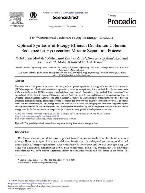 Optimal Synthesis Of Energy Efficient Distillation Columns Sequence For
