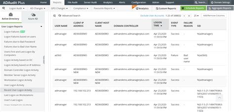 How To Track Recent User Logon Activity Manageengine Adaudit Plus