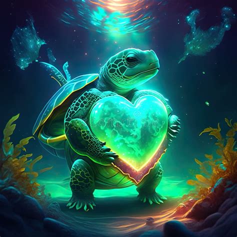 Green Sea Turtle Hugging Heart Turtle With Heart In His Hand 3d