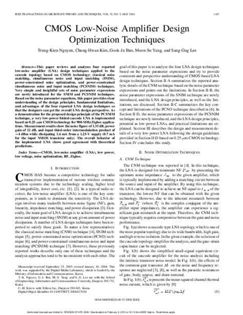 Pdf Cmos Low Noise Amplifier Design Optimization Techniques