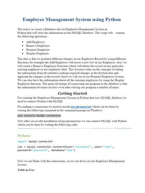 employee management system using python download free pdf sql databases