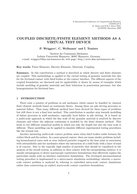 Pdf Coupled Discretefinite Element Methods As A Virtual Test Device