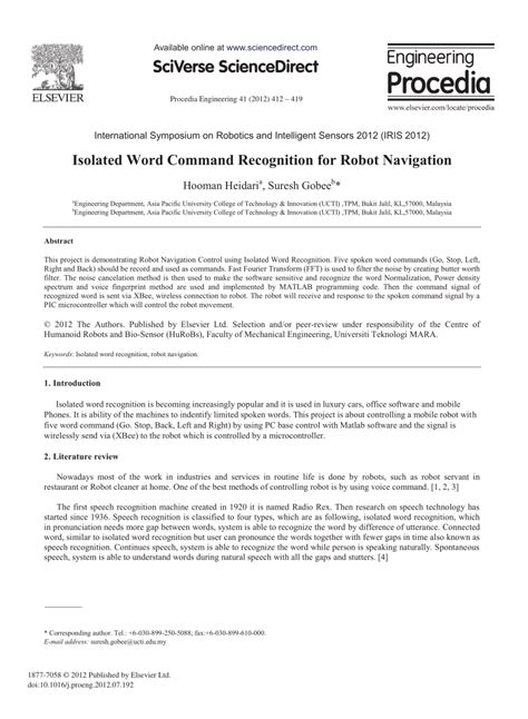 Pdf Isolated Word Command Recognition For Robot Navigation