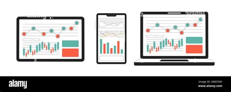 Devices With Diagrams And Charts Monochrome Flat Vector Object Stock