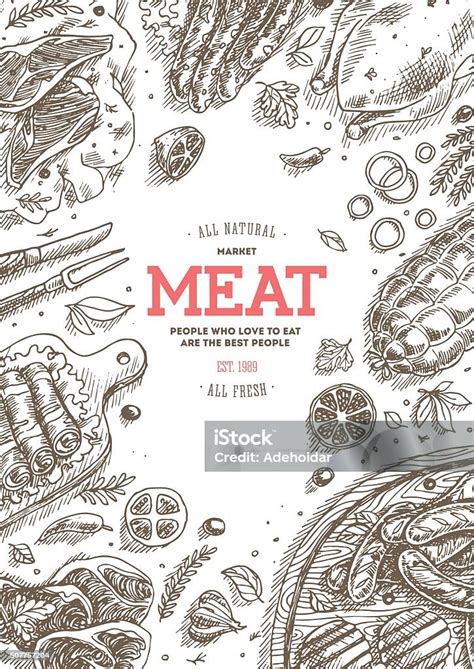 고기류 시장 프페임 선형 그래픽 상부형 빈티지 일러스트 정육점에 대한 스톡 벡터 아트 및 기타 이미지 정육점 표지판