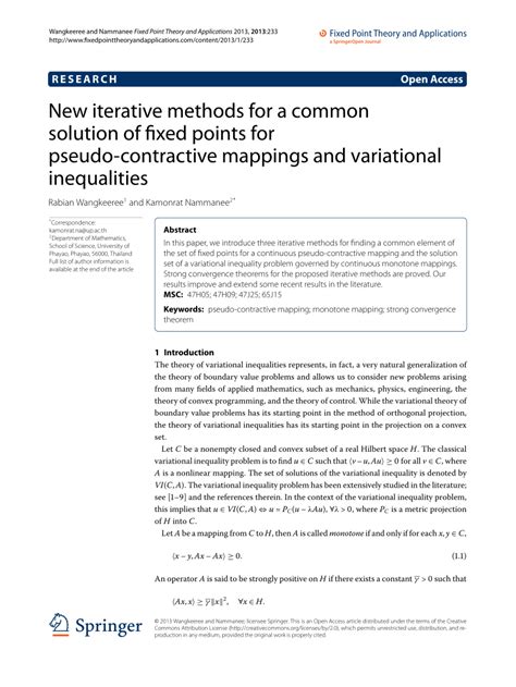 Pdf New Iterative Methods For A Common Solution Of Fixed Points For Pseudo Contractive