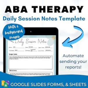 RBT Session Notes Form ABA Session Notes Behavior Therapy Session Notes
