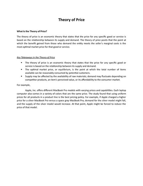 Lecture Theory Of Price Theory Of Price What Is The Theory Of Price The Theory Of Price