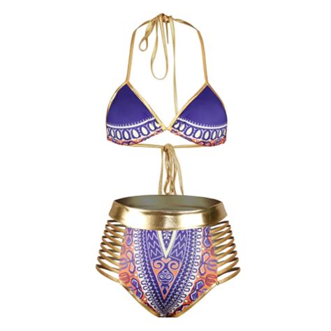 Buy Women Tribal Print Bikini African Metallic