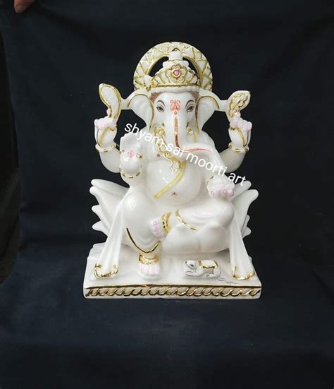 White Painted Marble Ganpati Moorti For Worship Size 18 Inches At Rs