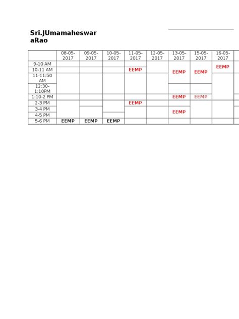 Rce Time Table Pdf