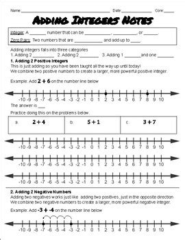 Adding Integers Guided Notes By Benjamin Van Vliet TPT