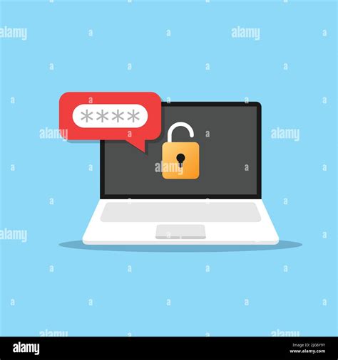 Laptop With Password Notification Icon In Flat Style Authentication Vector Illustration On