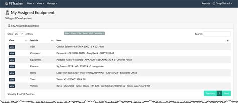 My Assigned Equipment Pstracker