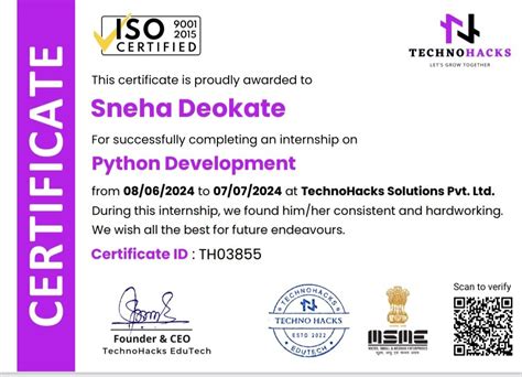 Sneha Deokate On Linkedin Pythoninternship Technohacksedutechofficial