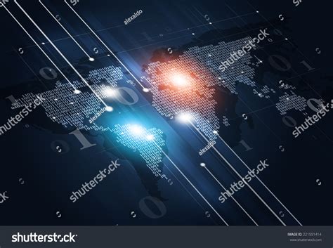 abstract technology binary code world map stock illustration 221551414