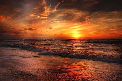 Download Beach Sunset Sunset Over Ocean Hd Wallpaper | Wallpapers.com