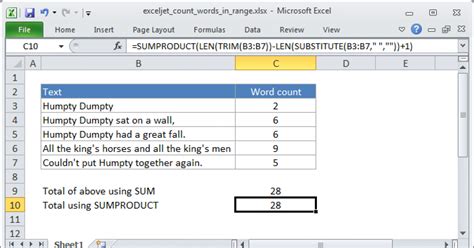 Count Total Words In A Range Excel Formula Exceljet