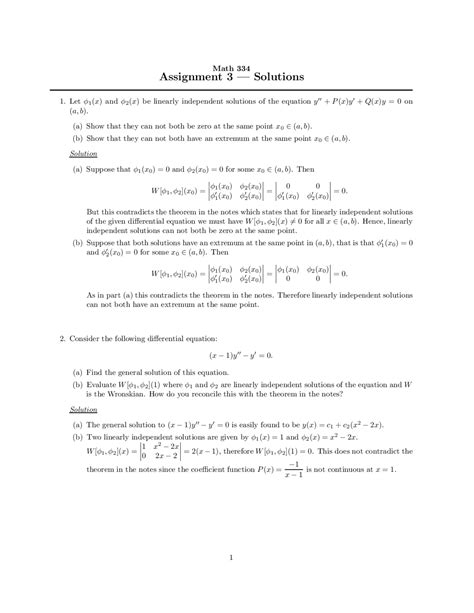 Linearly Independent Math Assignment Solutions Docsity