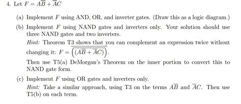 Solved 4 Let F Ab Āc A Implement F Using And Or And
