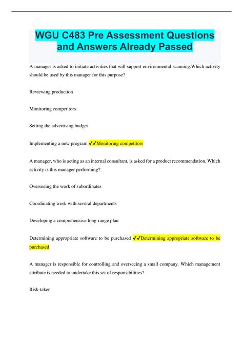 WGU C483 Pre Assessment Questions And Answers Already Passed WGU C483 Pre Assessment Stuvia US