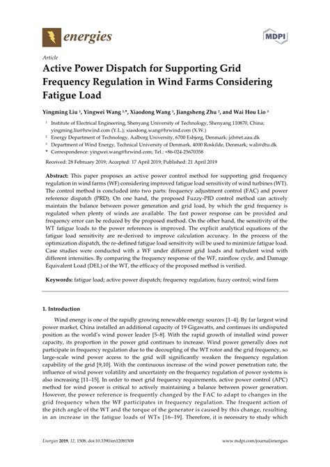 Pdf Active Power Dispatch For Supporting Grid Frequency Regulation In Wind Farms Considering