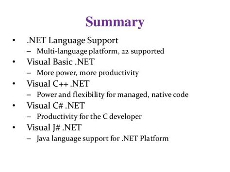 Net Framework And Languages Supported By Net Frmaework