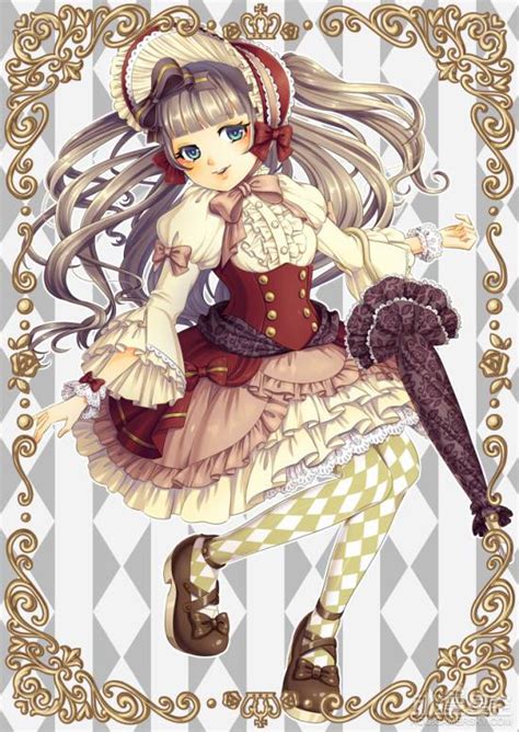 求动漫少女穿着lolita大裙子坐着的图片