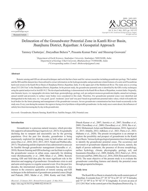 Pdf Delineation Of The Groundwater Potential Zone In Kantli River