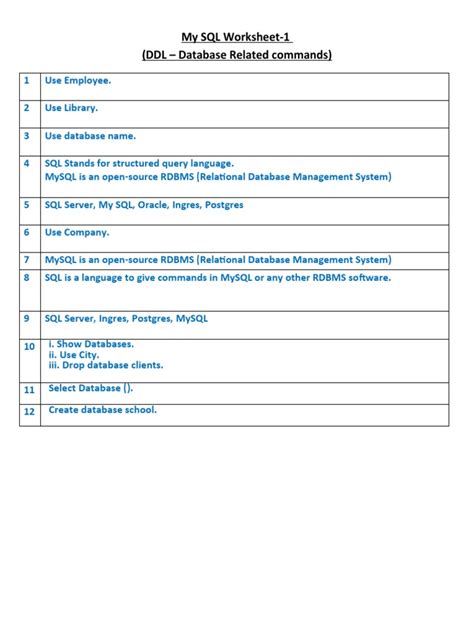 Mysql Solution 1st 5 Worksheets Pdf Relational Database My Sql