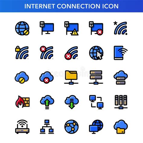 Internet Connection Icon Set In Filled Outline Style Stock Vector Illustration Of Logo Icon