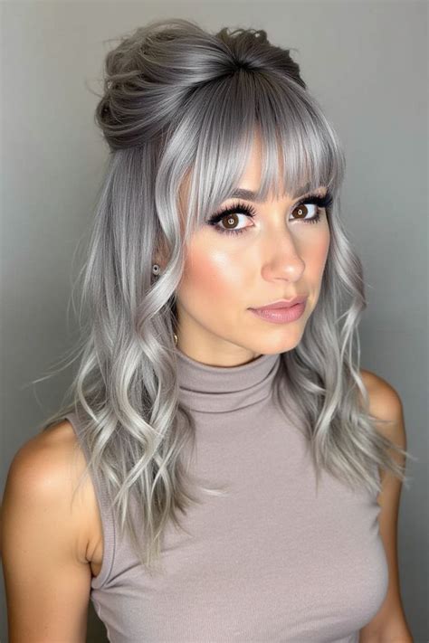 23 Grey Hairs With Bangs Hairstyle Ideas 2025 Fashion Trend Hacks