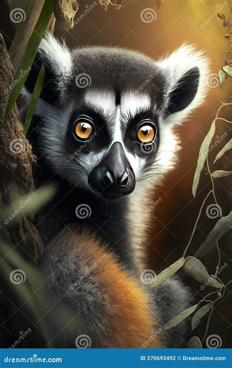 Portrait Of A Ring Tailed Lemur Lemur Catta Generative Ai Stock