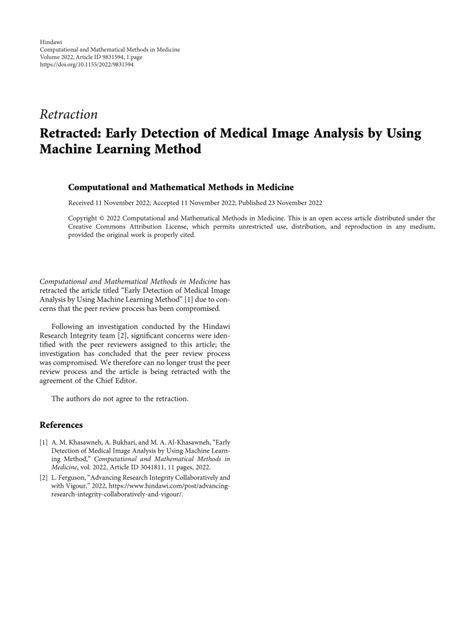 PDF Retracted Early Detection Of Medical Image Analysis By Using Machine Learning Method