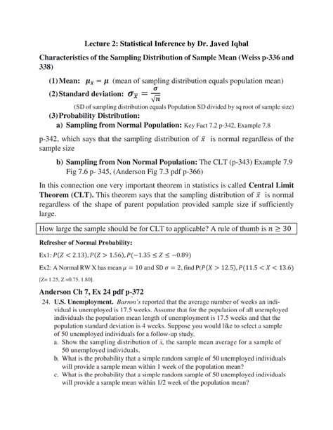 Lecture 2 Lecture 2 Statistical Inference By Dr Javed Iqbal