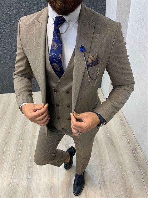 Marc Beige Slim Fit Wool Suit Slim Fit Suit Men Slim Fit Suits Slim