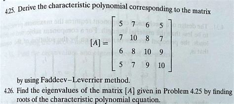 Solved 425 Using Vba Derive The Characteristic Polynomial