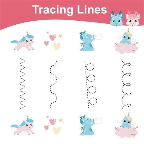 어린이를 위한 선을 추적하는 활동 어린이를 위한 워크 추적 교육용 인쇄 가능한 워크 프리미엄 벡터