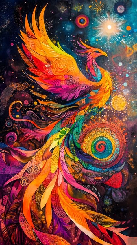 Яркое граффити Феникс в огне на стене для вдохновения и стиля в 2025 г Картины в стиле