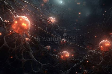 Neurons Cells With Glowing In Human Brain Synapses Nervous System