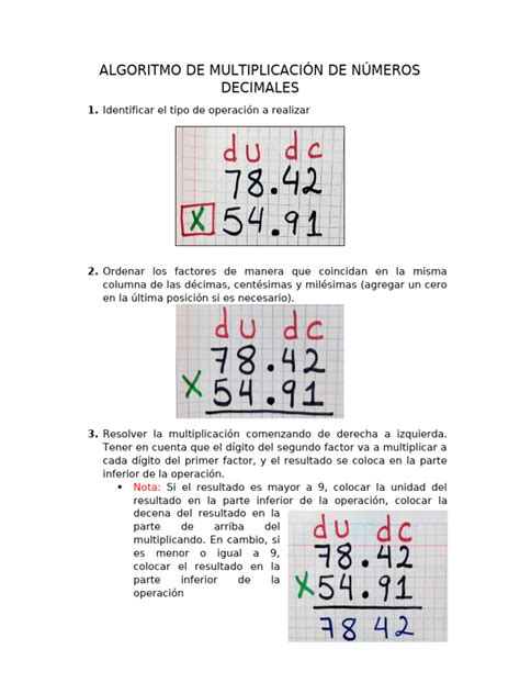 Algoritmo De Multiplicación De Números Decimales Pdf