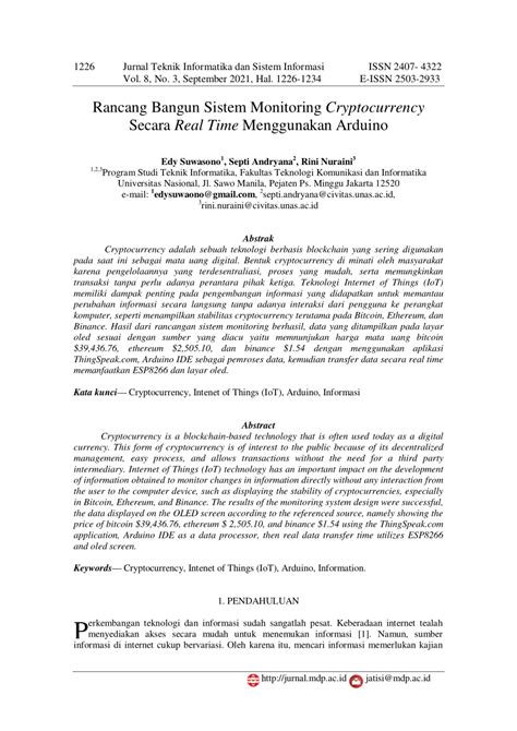 Pdf Rancang Bangun Sistem Monitoring Cryptocurrency Secara Real Time