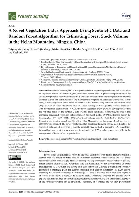 Pdf A Novel Vegetation Index Approach Using Sentinel 2 Data And Random Forest Algorithm For