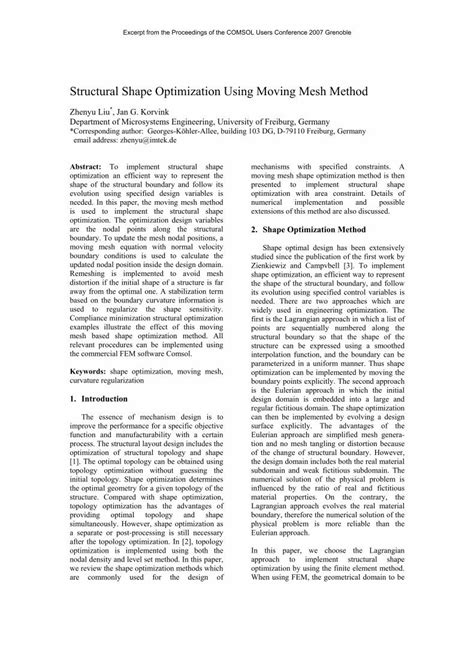 Pdf Structural Shape Optimization Using Moving Mesh Method Dokumentips