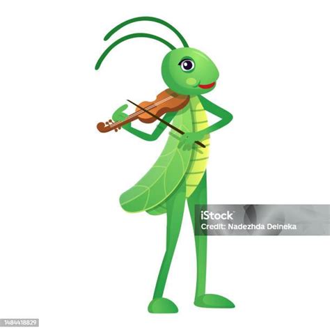 Drôles De Sauterelles De Dessins Animés Grasshopper Se Lève Et Joue Du