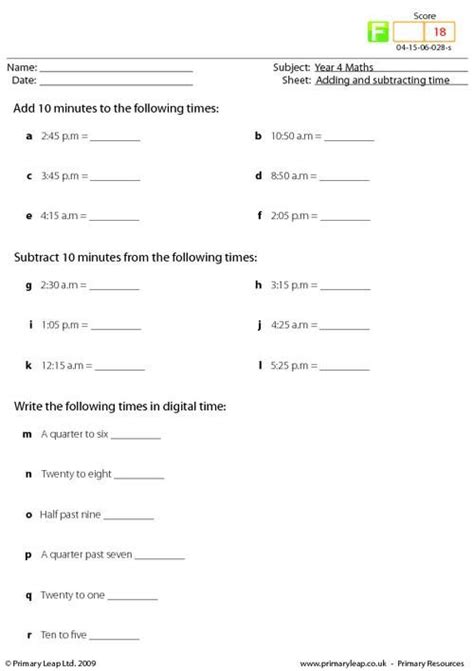 Adding And Subtracting Time Worksheets Printable And Enjoyable Learning