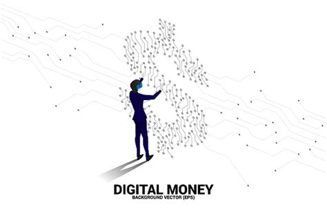 실루엣 남자는 달러 돈 회로 기판 스타일 도트 연결 라인이 있는 Vr 안경을 착용합니다 돈 기술 및 금융 네트워크 연결에 대한 개념 가상현실에 대한 스톡 벡터 아트 및 기타