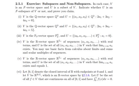 solved 2 5 1 exercise subspaces and non subspaces in each