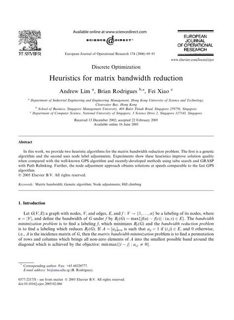 Pdf Heuristics For Matrix Bandwidth Reduction Dokumentips
